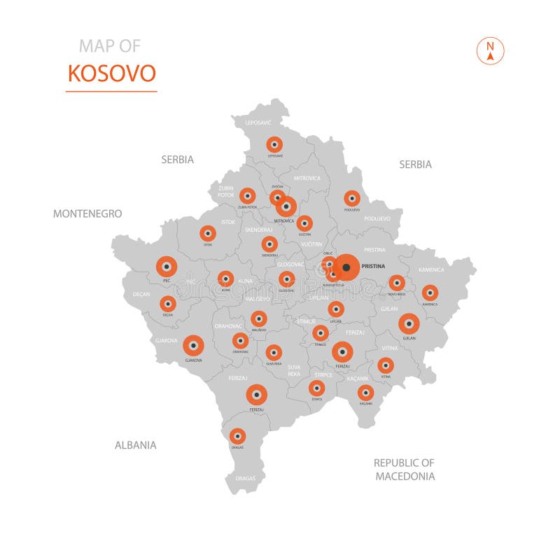 Mapa De Kosovo Con Divisiones Administrativas Ilustración del Vector - Ilustración de vector ...
