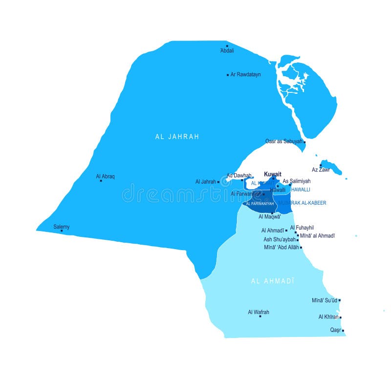 Mapa De Kuwait. Regiones De Ciudades. Vector Stock de ilustración ...