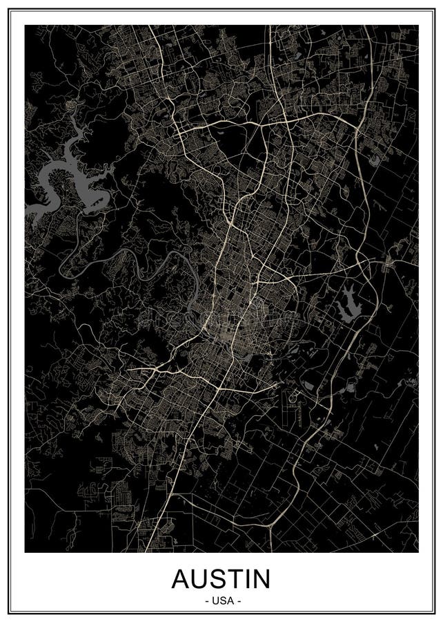 Mapa De La Ciudad De Austin, Texas, EE.UU. Stock de ilustración ...