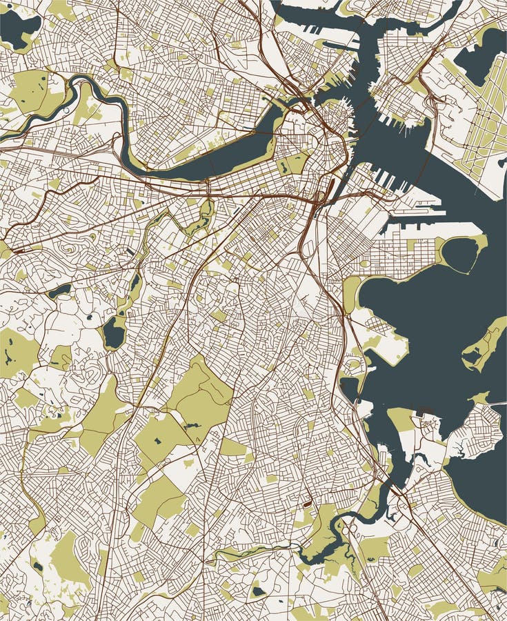 Mapa De La Ciudad De Boston, Los E.E.U.U. Stock de ilustración ...