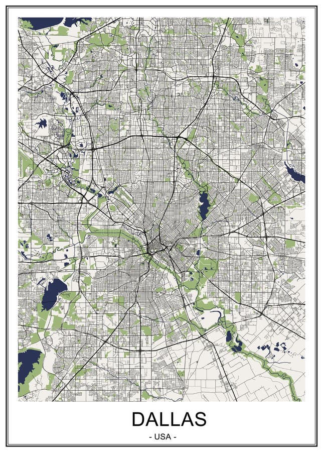 Mapa De La Ciudad De Dallas, Tejas, Los E.E.U.U. Stock de ilustración ...