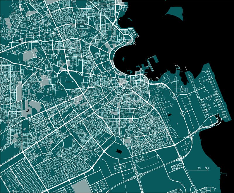 Mapa De La Ciudad De Doha, Qatar Ilustración del Vector - Ilustración ...