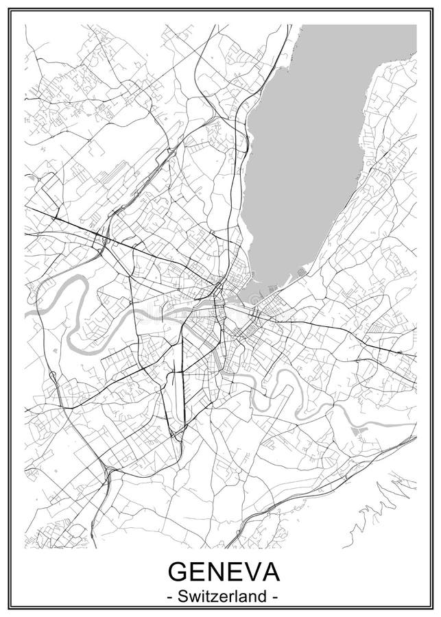 Mapa De La Ciudad De Ginebra, Suiza Stock de ilustración - Ilustración ...