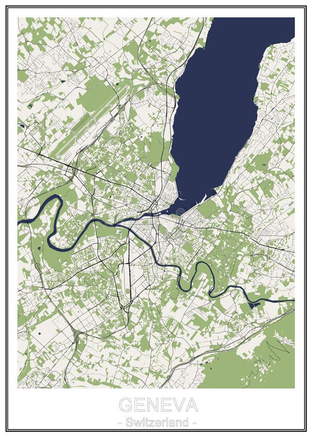 Mapa De La Ciudad De Ginebra, Suiza Stock de ilustración - Ilustración ...