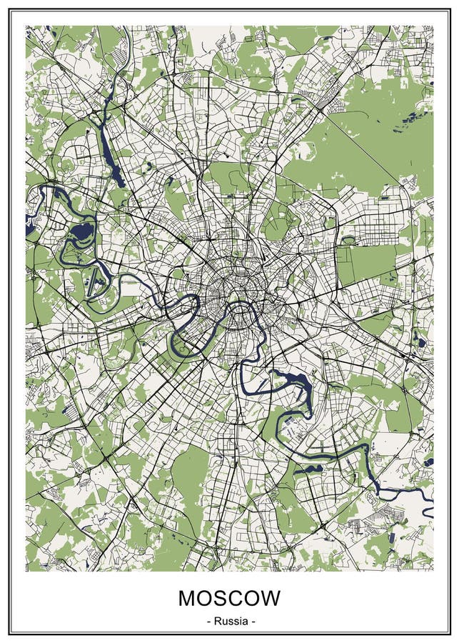 Mapa De La Ciudad De Moscú, Rusia Stock de ilustración - Ilustración de ...