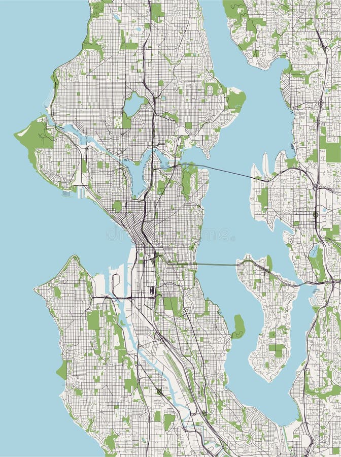 Mapa De La Ciudad De Seattle, Washington, EE.UU. Stock de ilustración ...