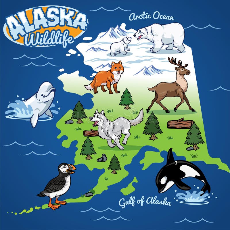 Mapa De La Fauna De Alaska En Estilo De La Historieta Ilustración del ... Mapa De La Fauna De Alaska En Estilo De La Historieta Ilustración del ...