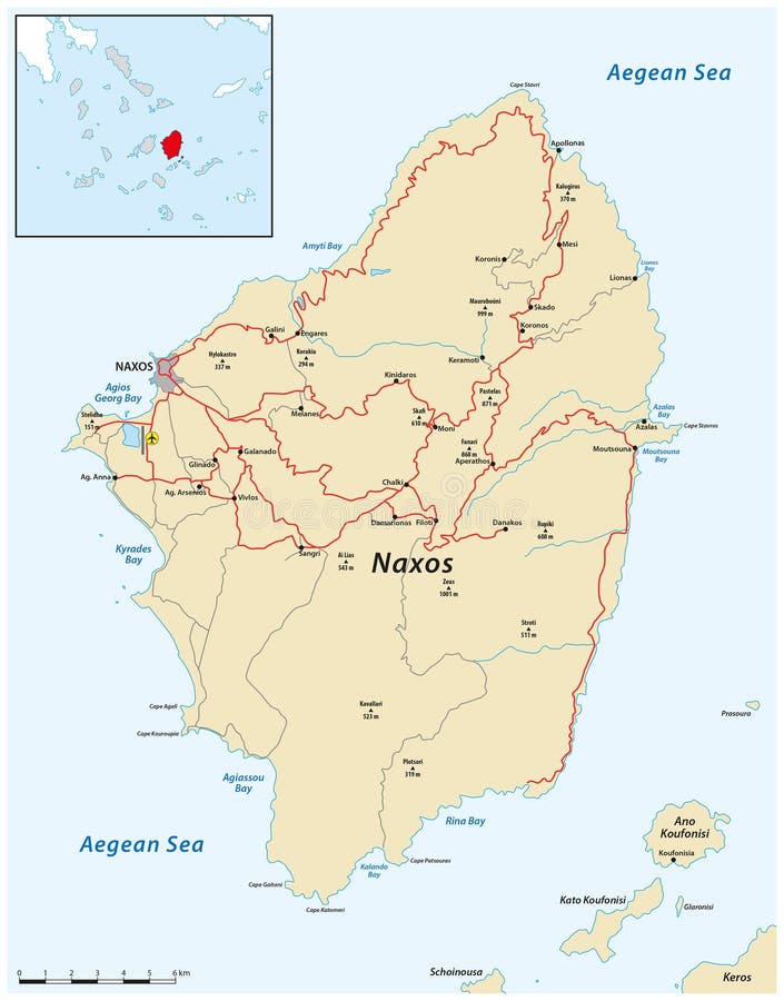 Mapa De La Isla Cíclica Griega De Naxos Ilustración del Vector ...