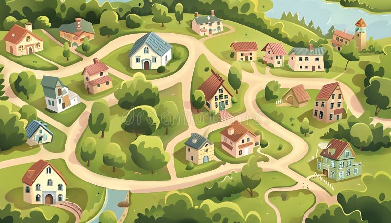 Mapa De La Pequeña Ciudad Y El Campo Stock de ilustración - Ilustración ...