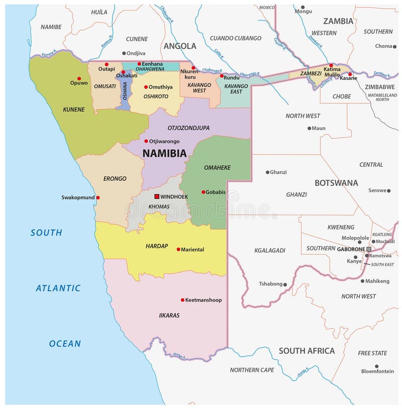 Mapa De Las Divisiones Administrativas De Namibia Ilustración del ...