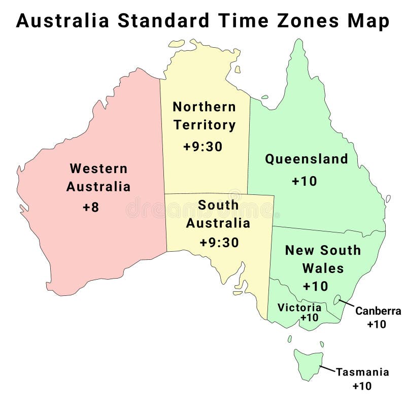 Mapa De Las Zonas Horarias De Australia Stock de ilustración - Ilustración de reloj, color ...