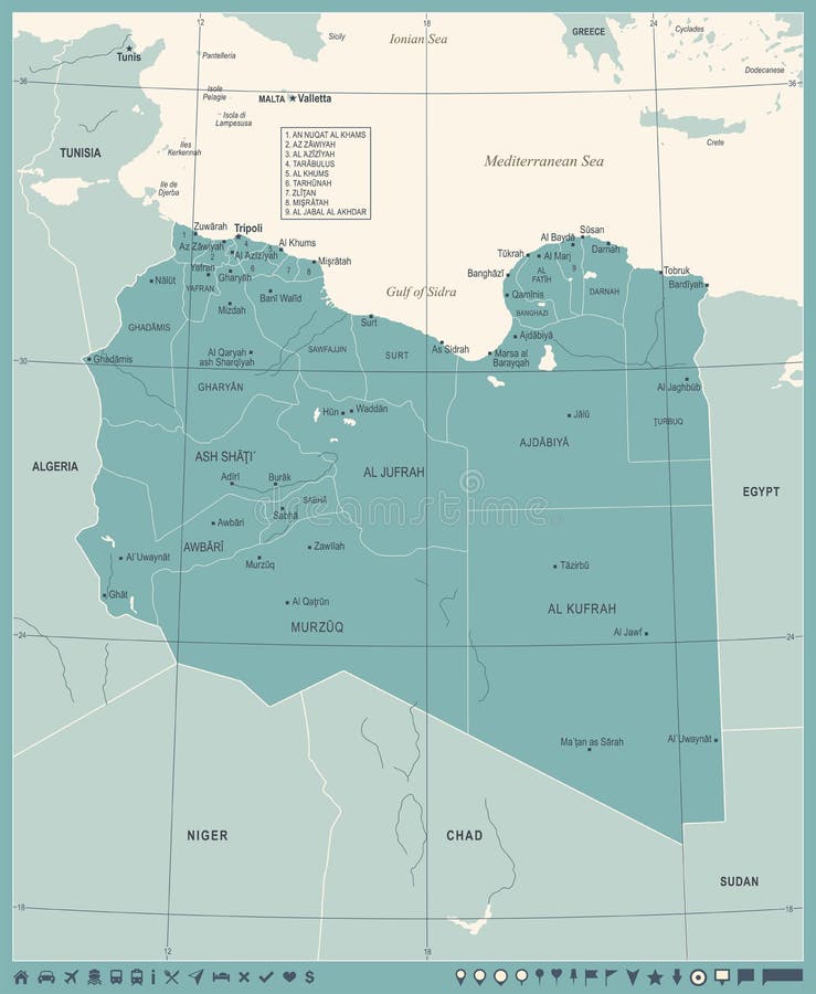 Mapa De Libia - Ejemplo Detallado Del Vector Stock de ilustración ...