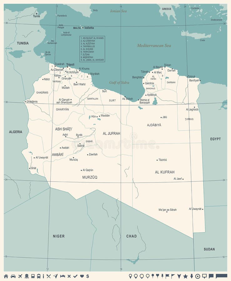 Mapa De Libia - Ejemplo Detallado Del Vector Del Vintage Stock de ...
