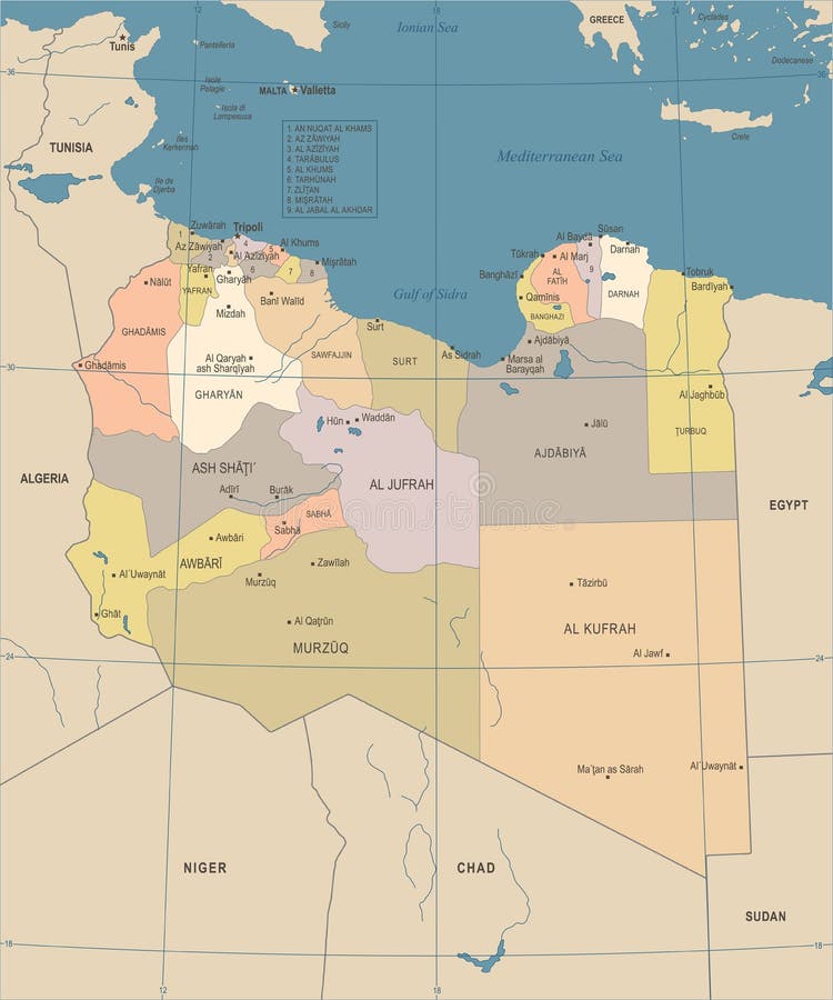 Mapa De Libia - Ejemplo Detallado Del Vector Del Vintage Stock de ...