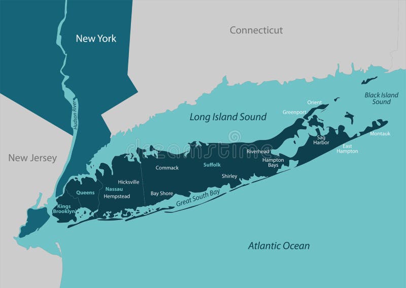 Mapa de Long Island ilustración del vector. Ilustración de ciudades ...