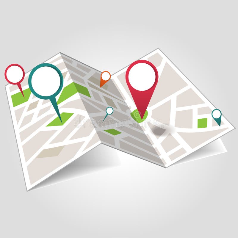 Mapa de lugar isométrico ilustração do vetor. Ilustração de pino - 95132601
