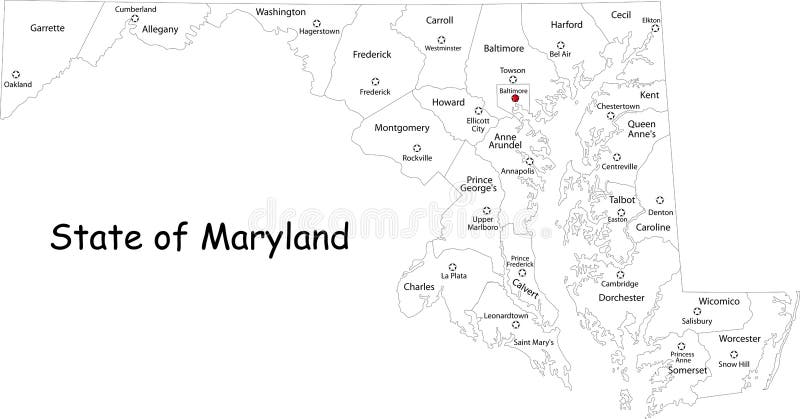 Mapa de Maryland ilustração do vetor. Ilustração de annapolis - 7381561