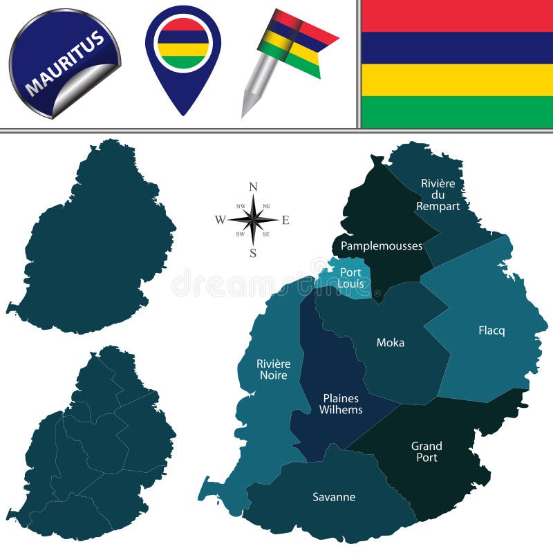 Mapa De Mauricio Con Districts Nombrado Ilustración del Vector ...
