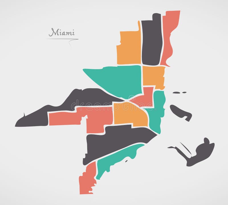 Mapa De Miami Florida Com Vizinhanças E Formas Redondas Modernas ...
