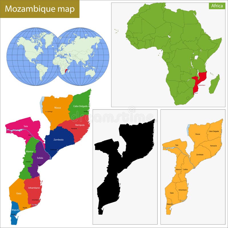 Mapa de Moçambique ilustração do vetor. Ilustração de administrativo ...