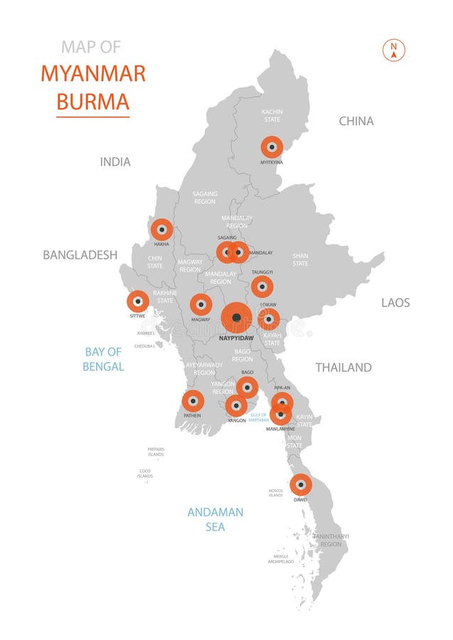 Mapa De Myanmar Birmania Con Divisiones Administrativas Ilustración del ...