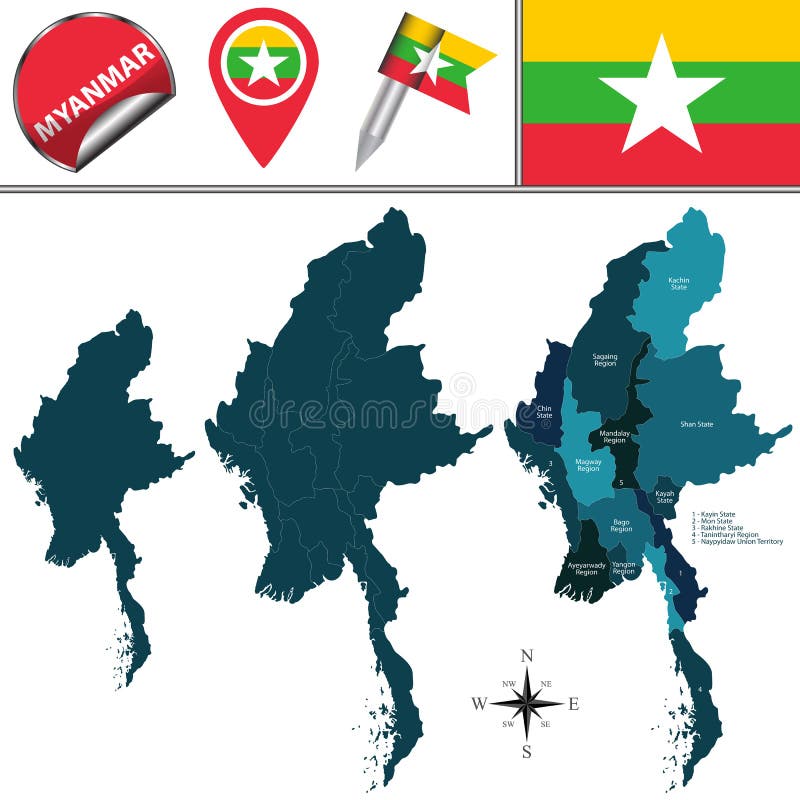 Mapa De Myanmar Con Divisiones Ilustración del Vector - Ilustración de ...