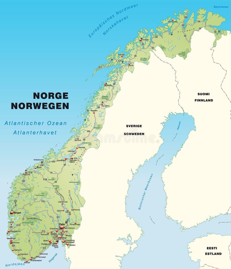 Mapa De Noruega Com Estradas Ilustração Stock - Ilustração de ...