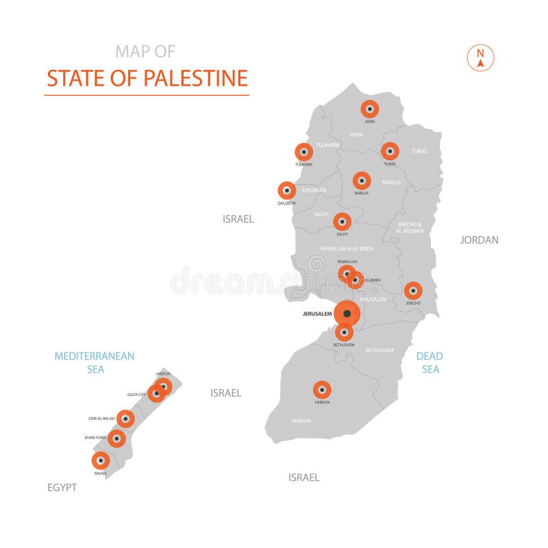 Mapa De Palestina Con Divisiones Administrativas Ilustración del Vector ...