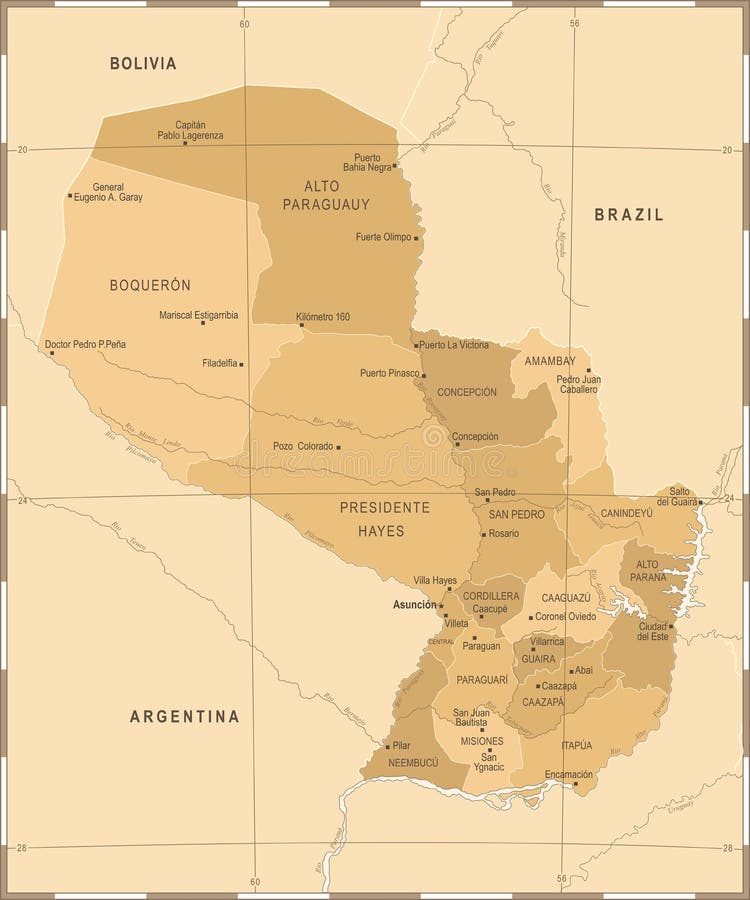 Mapa De Paraguay - Ejemplo Detallado Del Vector Del Vintage Stock de ...