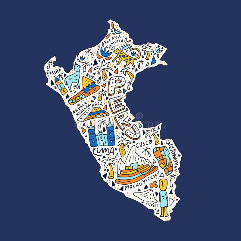 Mapa de peru ilustração do vetor. Ilustração de viagem - 91424731