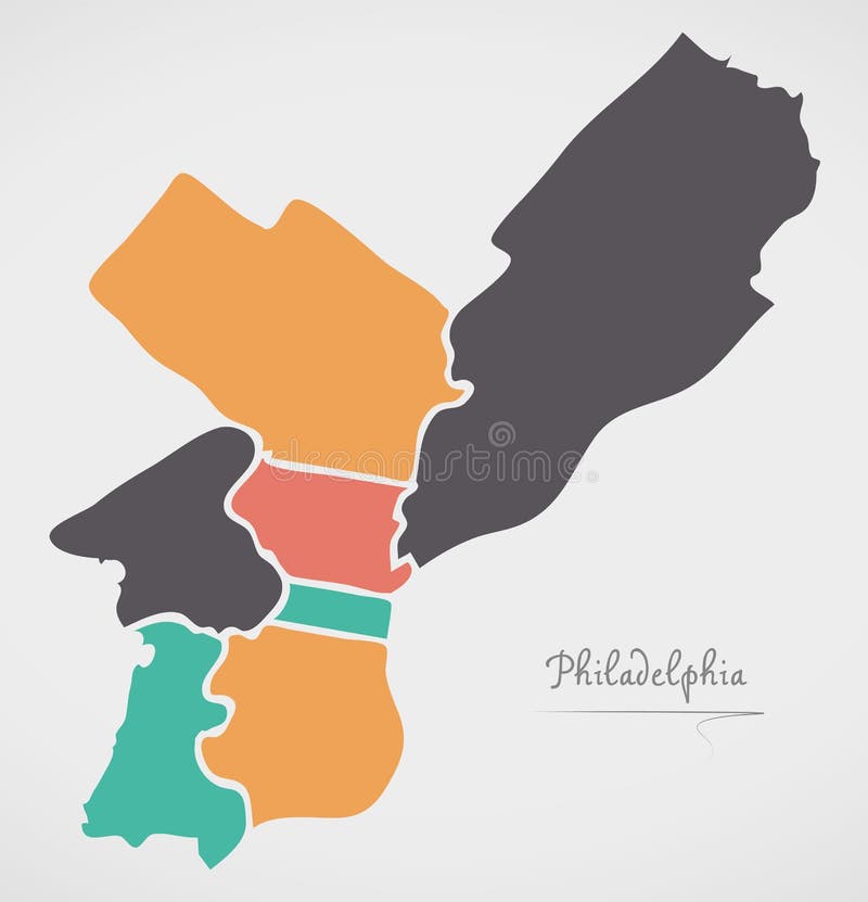 Mapa De Philadelphia Con Las Ciudades Y Las Formas Redondas Modernas ...