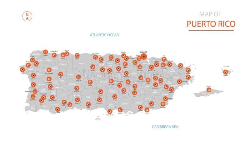 Mapa De Porto Rico Com Divisões Administrativas Ilustração do Vetor ...