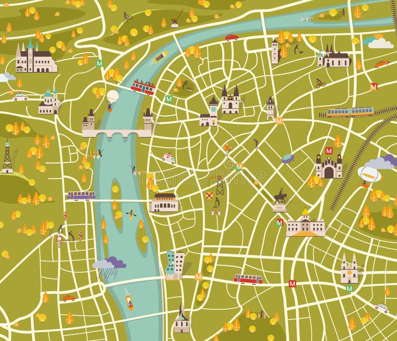 Mapa de Praga ilustração do vetor. Ilustração de trem - 48223386