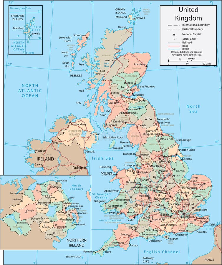 Mapa Político De Reino Unido Com Estradas Ilustração do Vetor ...