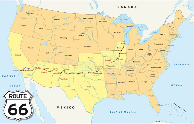 Mapa de Route 66 ilustração stock. Ilustração de sapos - 69077835