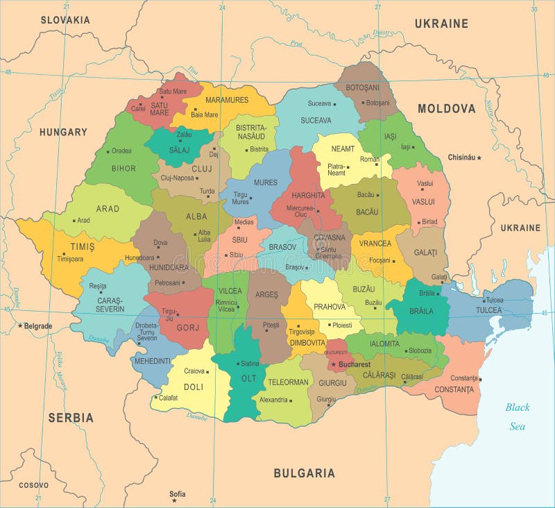 Mapa De Rumania - Ejemplo Detallado Del Vector Stock de ilustración ...