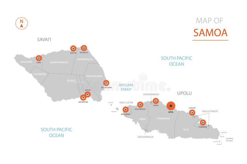 Mapa De Samoa Con Divisiones Administrativas Ilustración del Vector ...