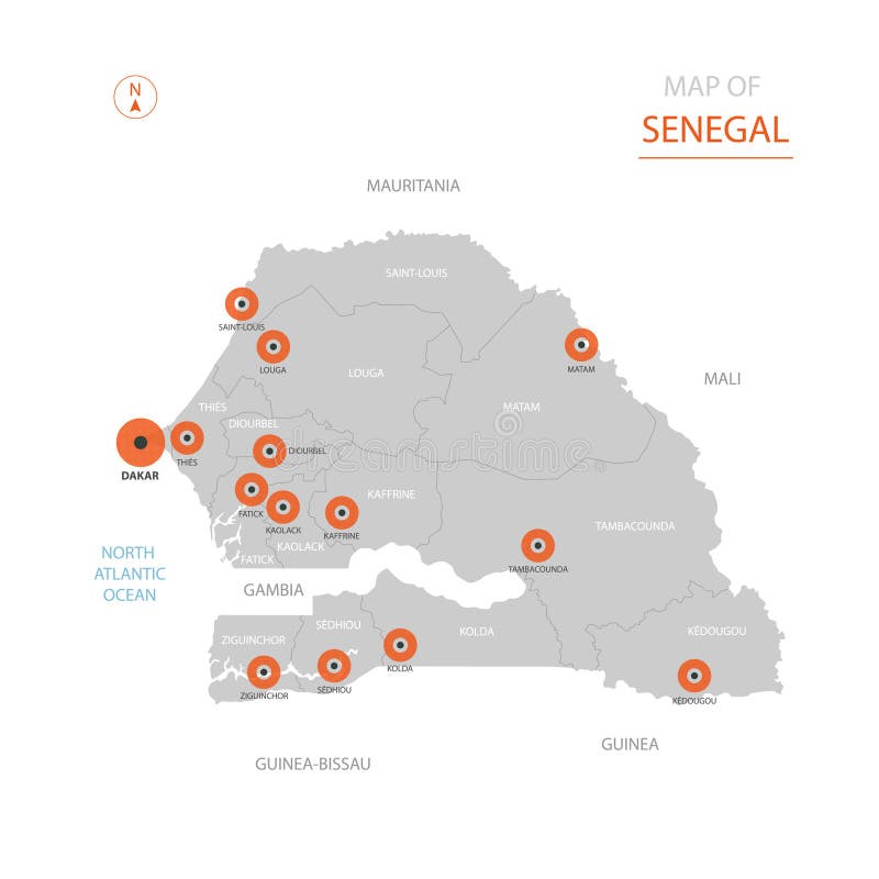 Mapa De Senegal Con Divisiones Administrativas Ilustración del Vector ...