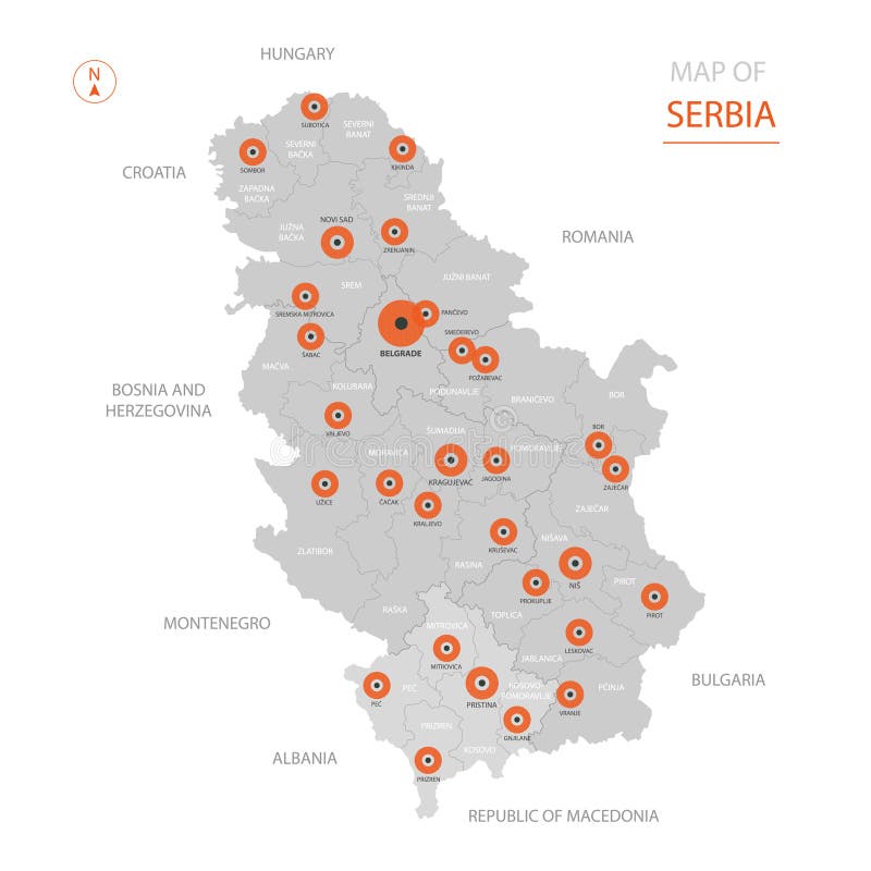 Mapa Del Vector De Serbia Con Los Elementos Infographic, Marcas Del Indicador Ilustración del ...