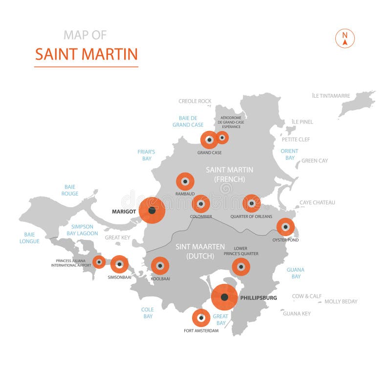 Mapa De St Martin Com Divisões Administrativas Ilustração do Vetor ...