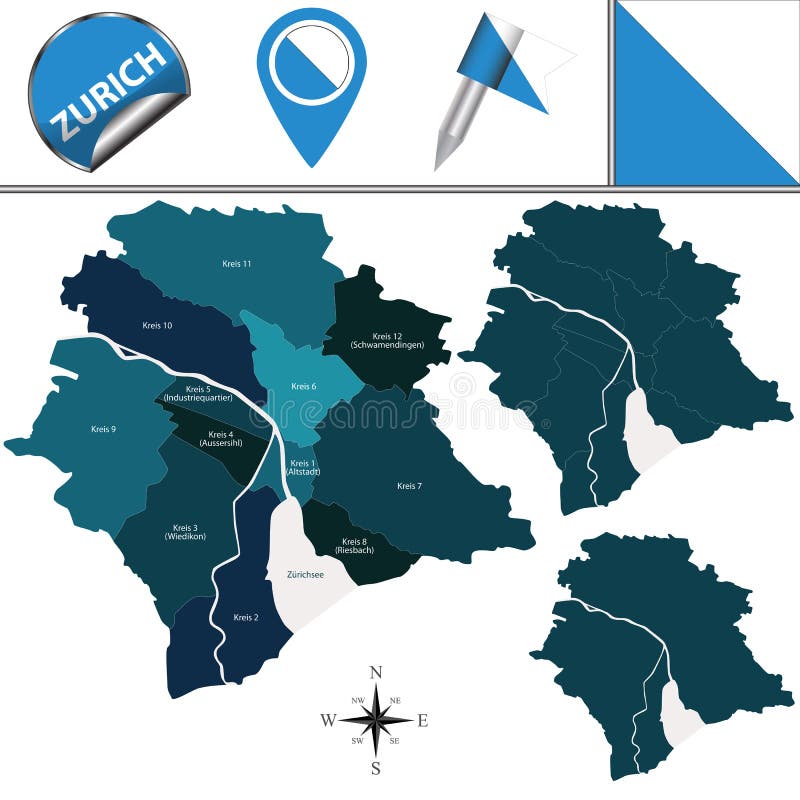 Mapa De Zurich Con Subdivisiones Ilustración del Vector - Ilustración ...