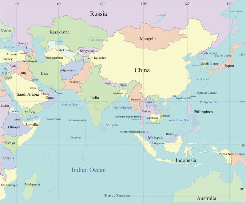 Mapa físico de Asia ilustración del vector. Ilustración de continente ...