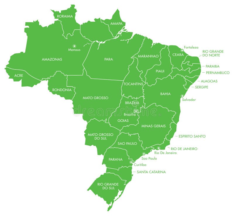 Mapa Del Brasil Con Las Ciudades Y Los Estados Ilustración del Vector ...
