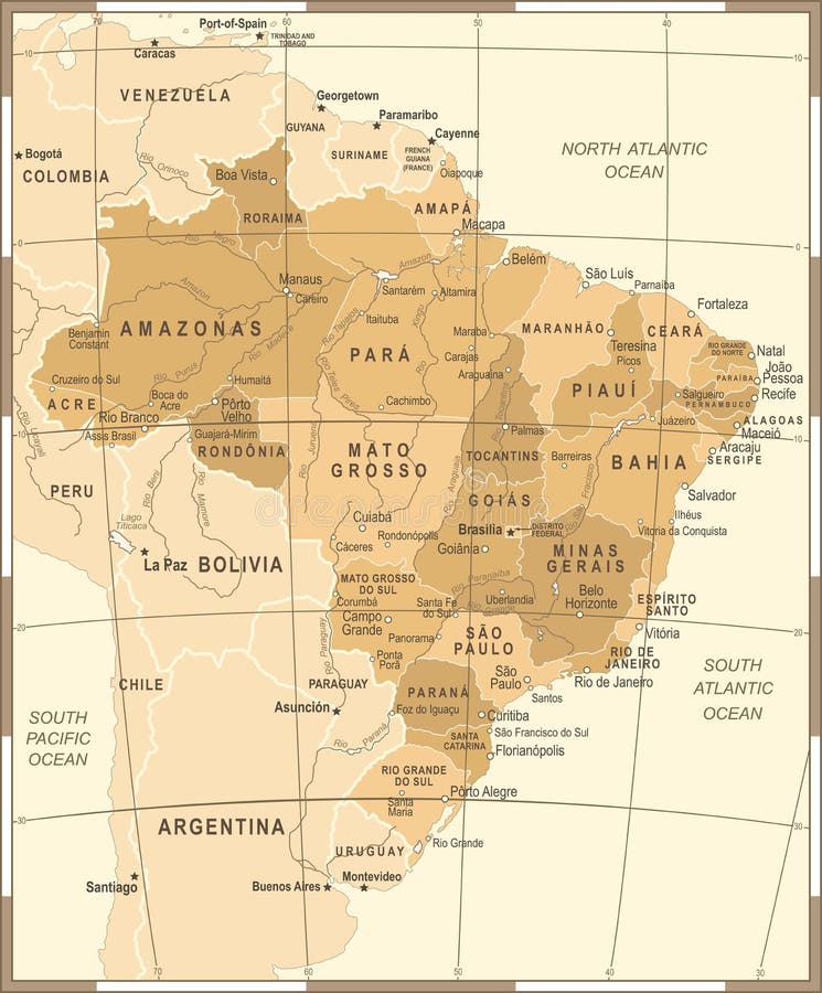 Mapa Del Brasil - Ejemplo Del Vector Del Vintage Stock de ilustración ...
