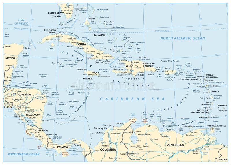Mapa del Caribe ilustración del vector. Ilustración de caribe - 107638259