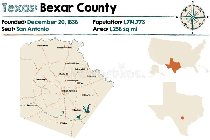 Mapa Del Condado De Bexar En Tejas Ilustración del Vector - Ilustración ...