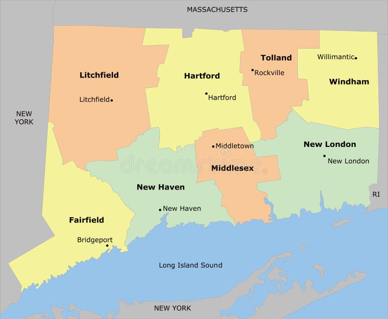 Mapa Del Condado De Connecticut Ilustración del Vector - Ilustración de ...