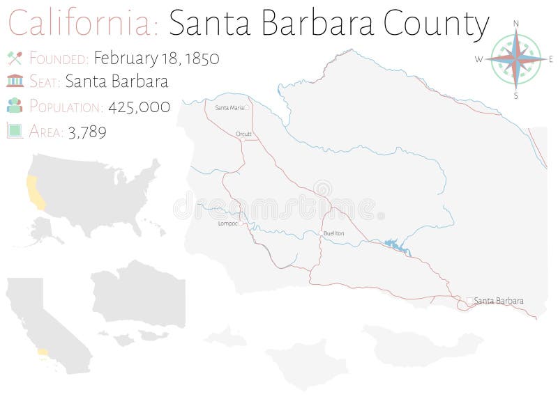 Mapa Del Condado De Santa Barbara En California Ilustración del Vector ...