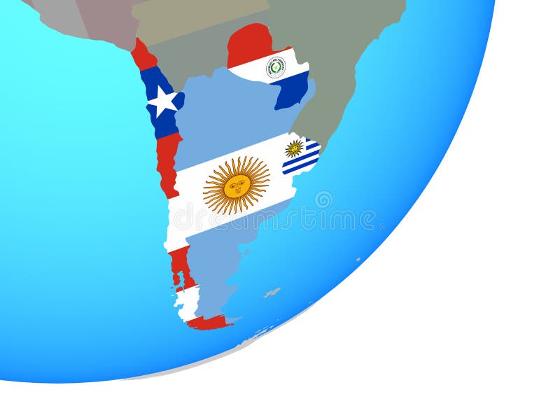 Mapa Del Cono Sur Con La Bandera En El Globo Stock de ilustración ...