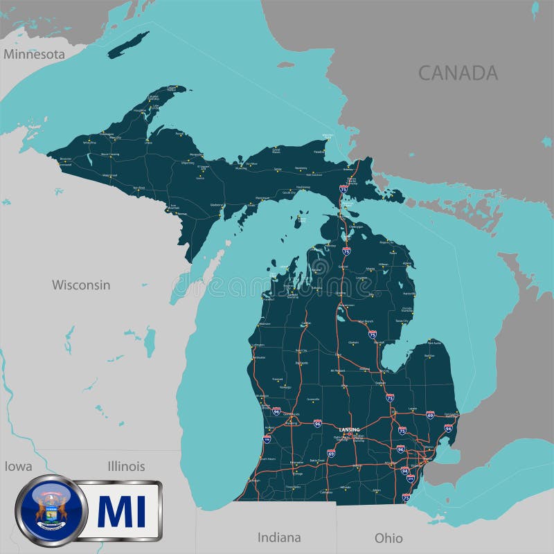 Mapa Del Vector Del U S Estado De Michigan Ilustración del Vector ...